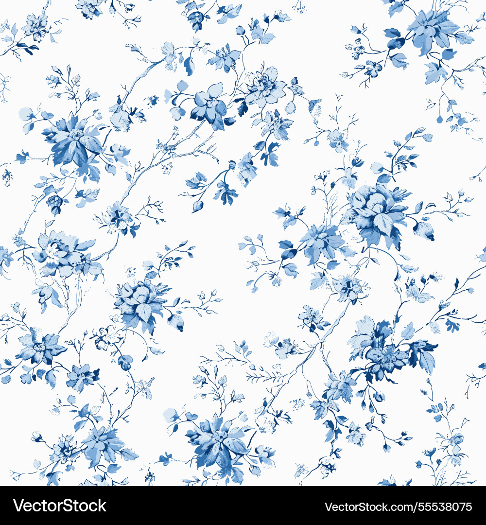 Toile de jouy floral blue chinoiseries pattern 30 Vector Image