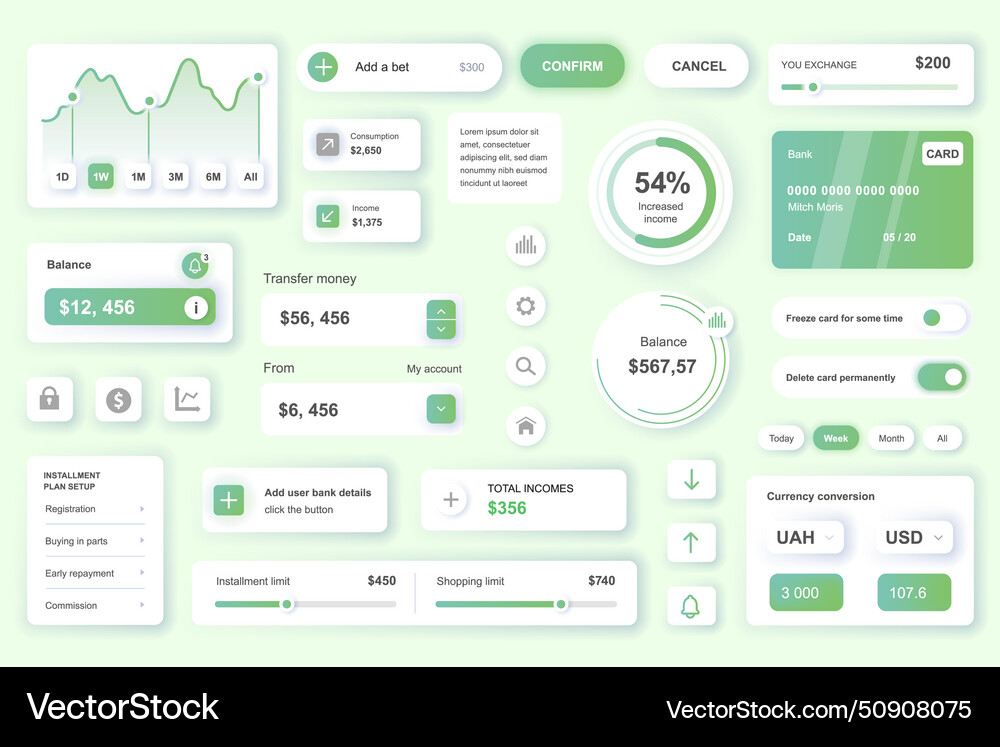 User interface elements set for banking mobile app