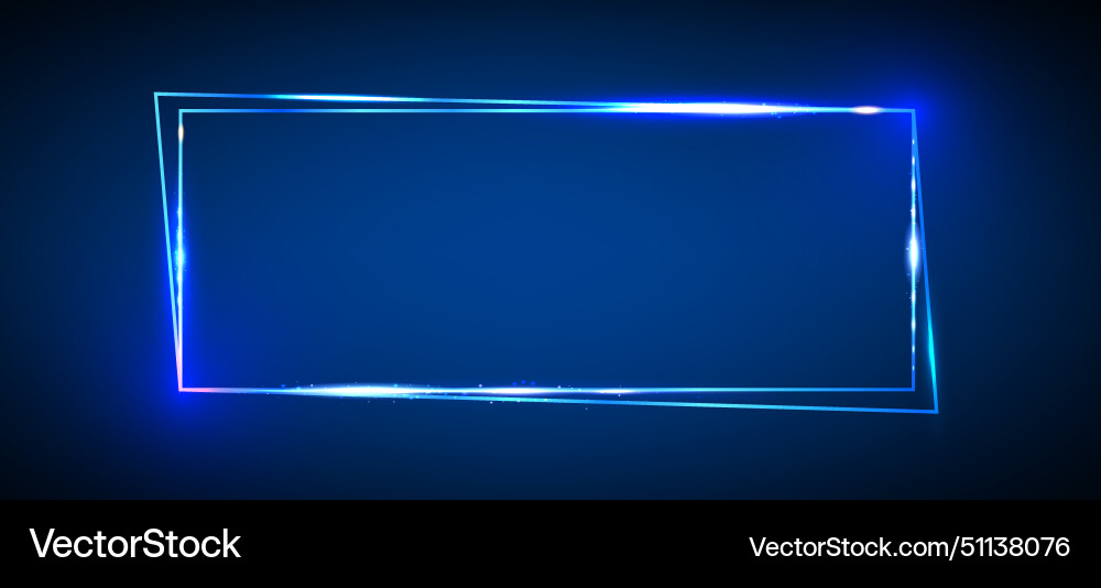 Blue neon glow rectangle frame Royalty Free Vector Image