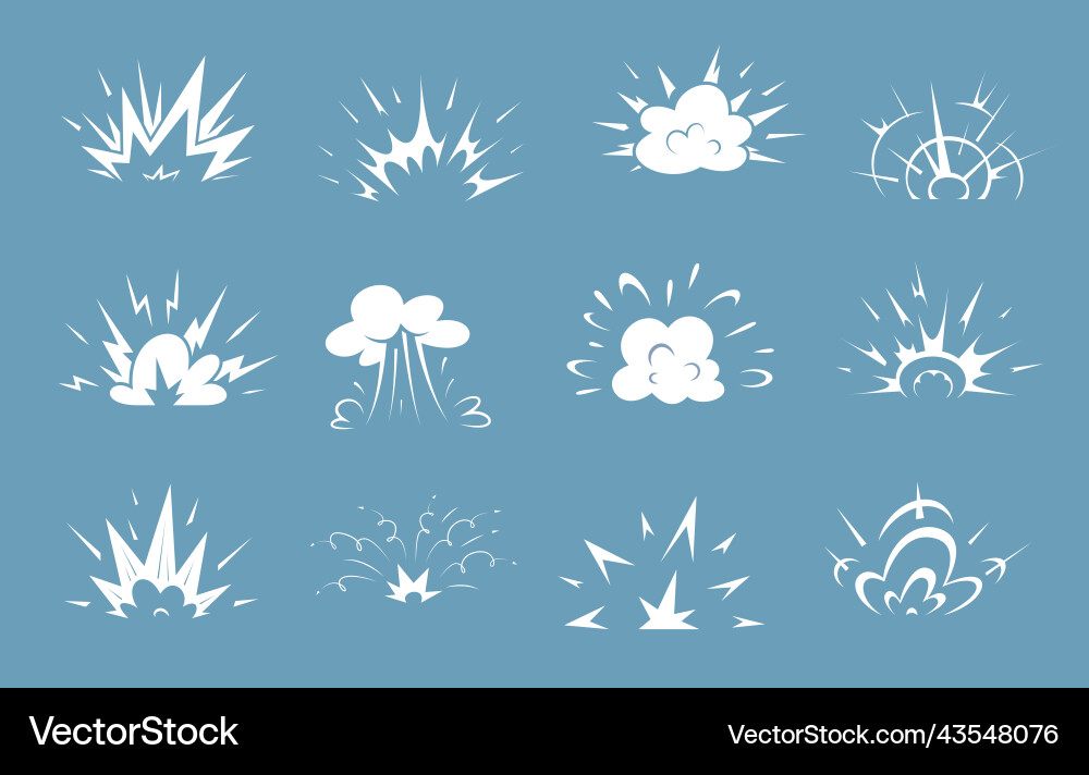 Cartoon bomb explosion comic clouds with smoke Vector Image