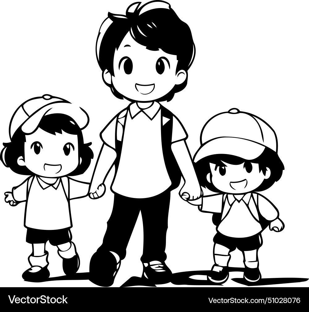 Father and kids with construction helmet graphic Vector Image