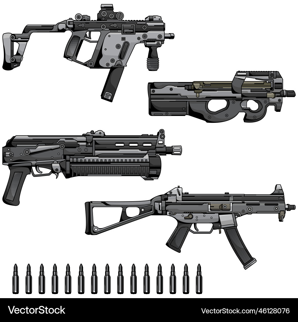 Modern various assault rifles Royalty Free Vector Image