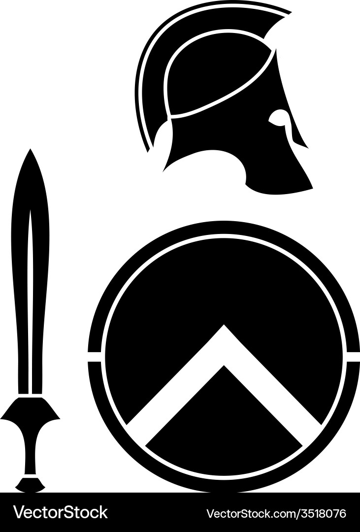 Spartans helmet sword and shield Royalty Free Vector Image