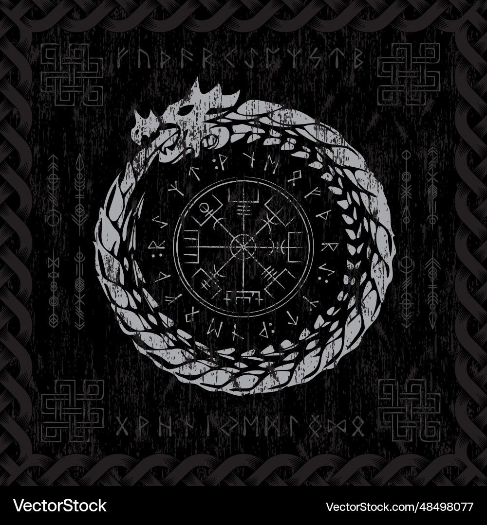 Abstract dragon viking symbol with runes Vector Image