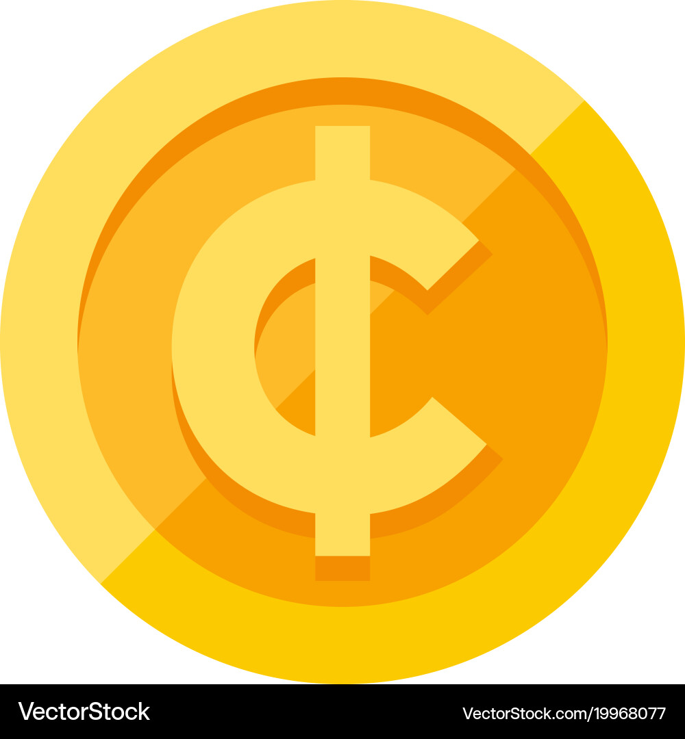 Cent currency symbol on gold coin flat style Vector Image
