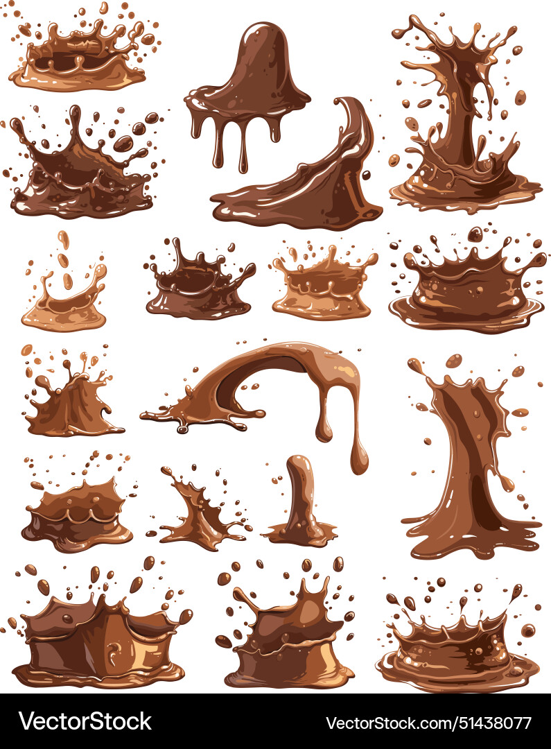 Chocolate jets cartoon set drops splashes Vector Image
