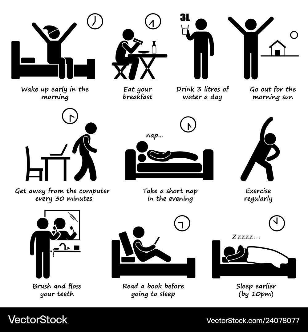 Healthy lifestyles daily routine tips stick Vector Image