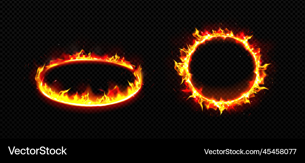 Round frames with fire burning rings flame Vector Image