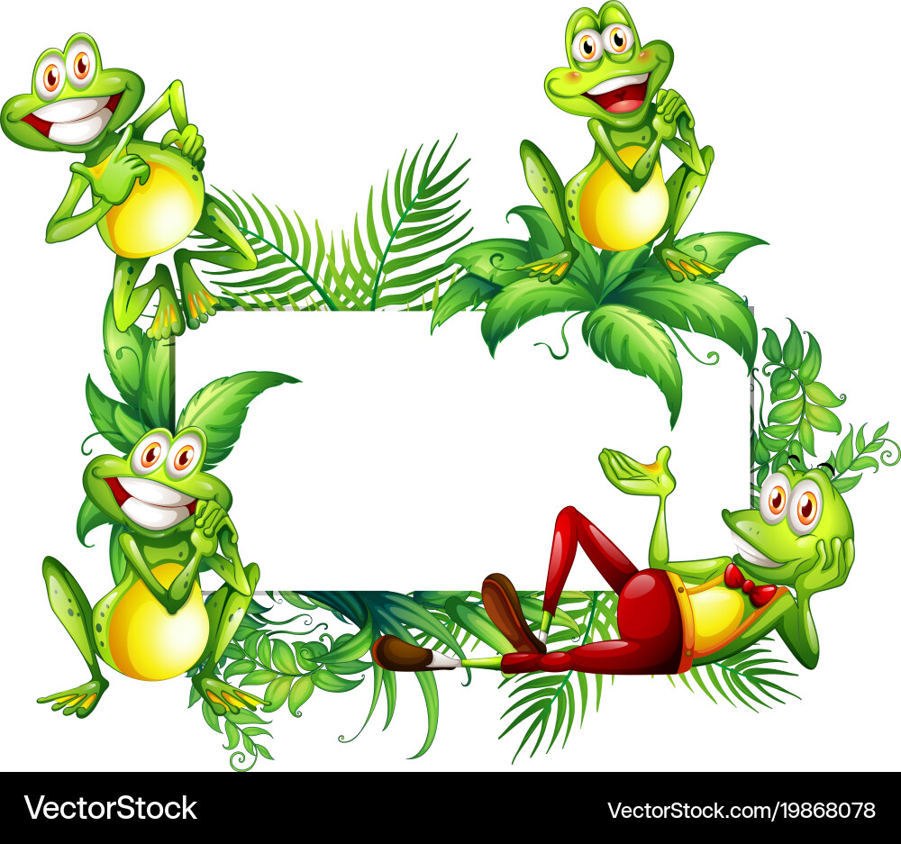 Border template with happy frogs Royalty Free Vector Image