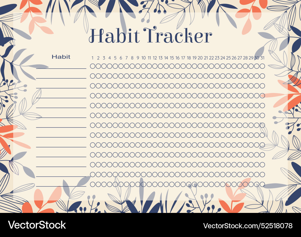 Habit tracker planner worksheet floral template Vector Image
