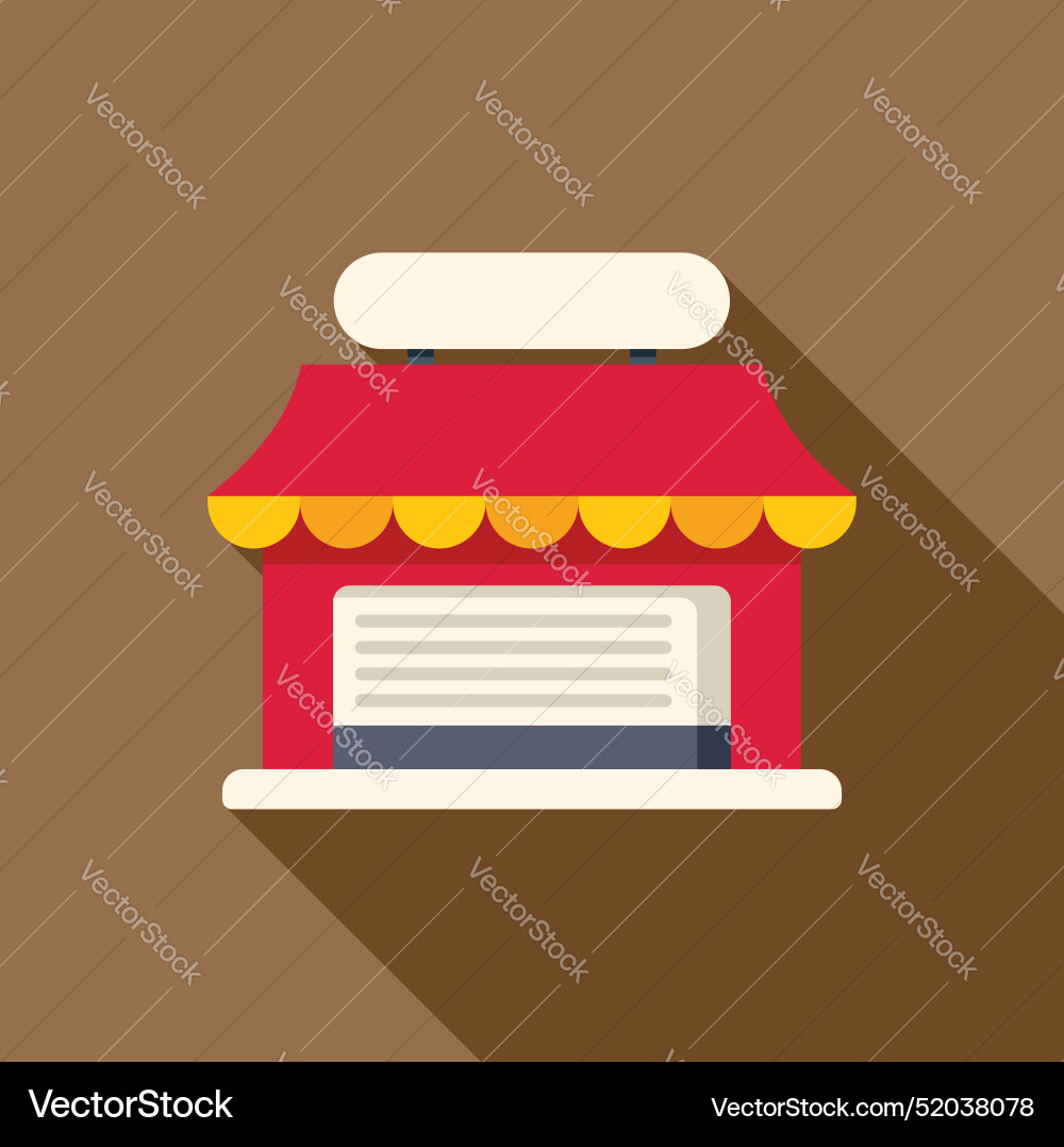 Red shop building with closed shutters having Vector Image