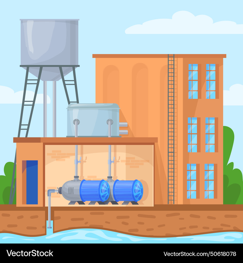 Water pump station pumping system industry pumps Vector Image