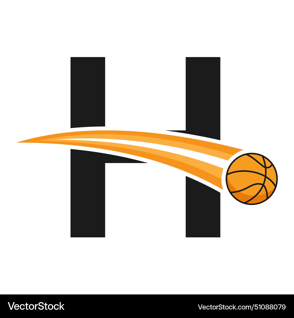 Basketball logo on letter h concept with moving Vector Image