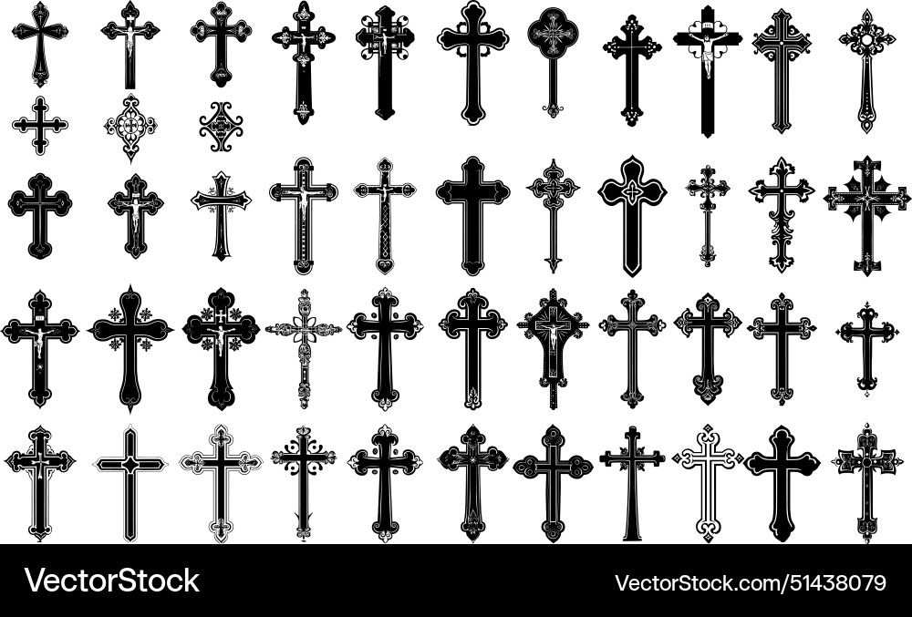 Black Christian Cross Silhouettes Royalty Free Vector Image