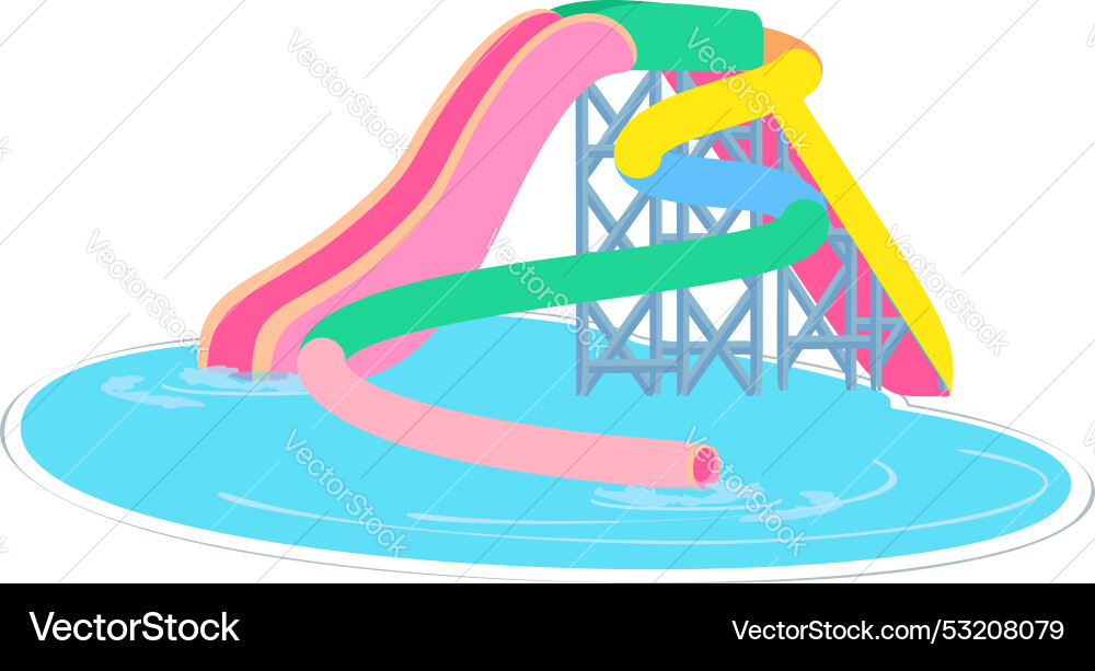 Colorful water slides going into swimming pool Vector Image