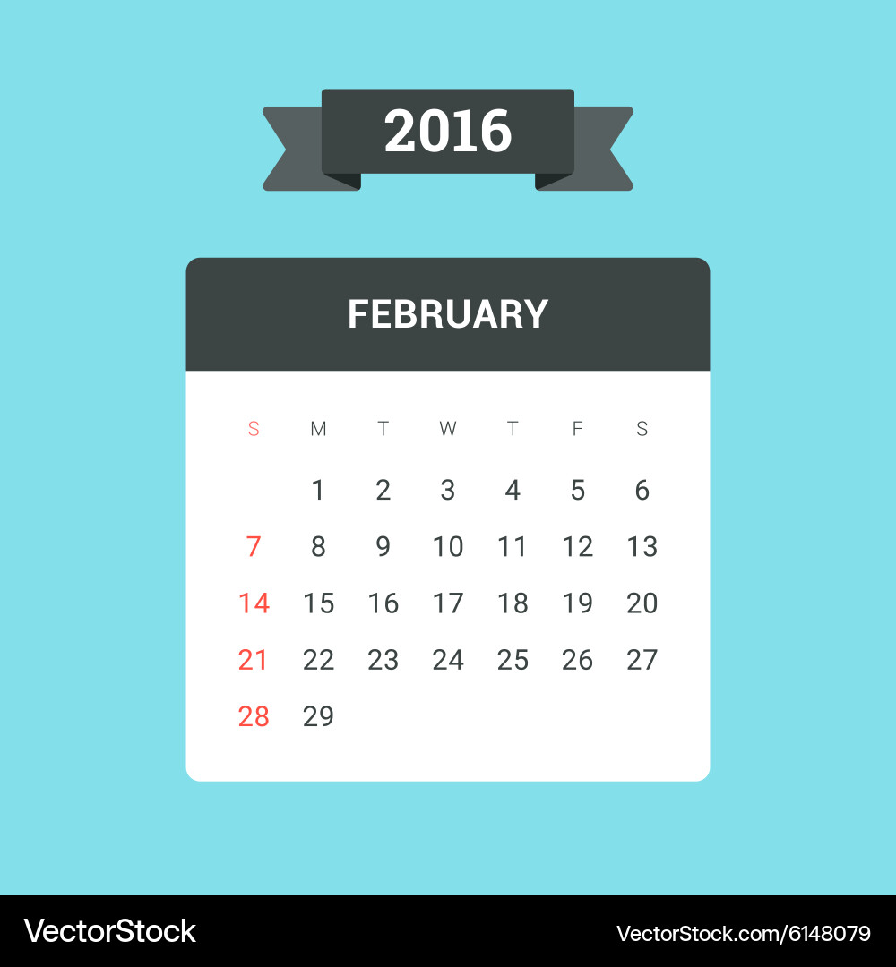 February 2016 calendar Royalty Free Vector Image