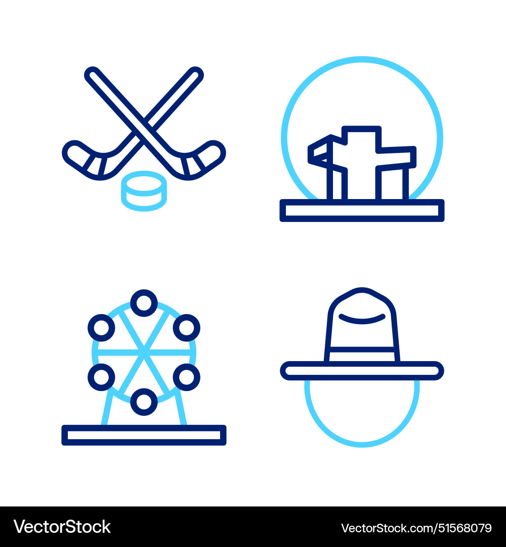 Set line canadian ranger hat ferris wheel Vector Image
