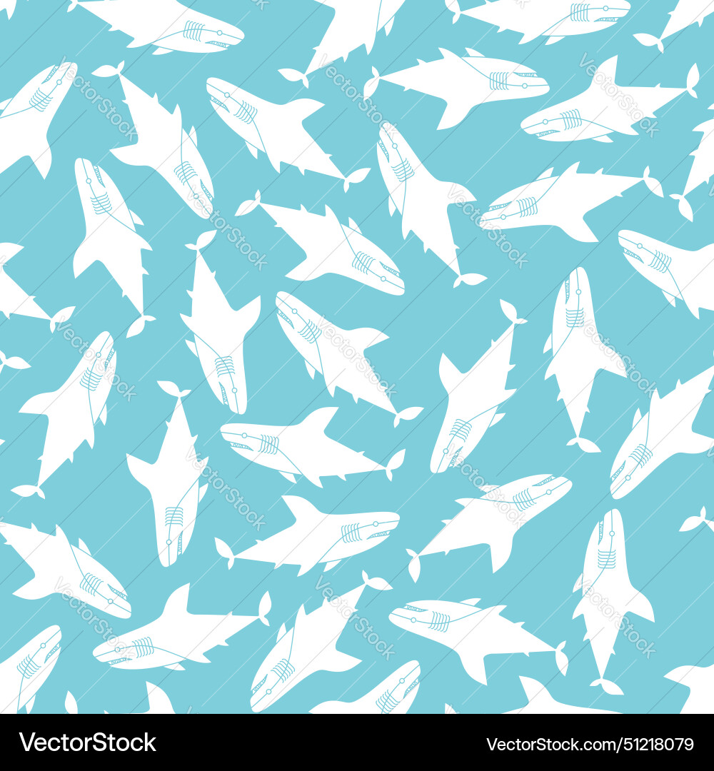 Shark cartoon pattern seamless sea predator Vector Image