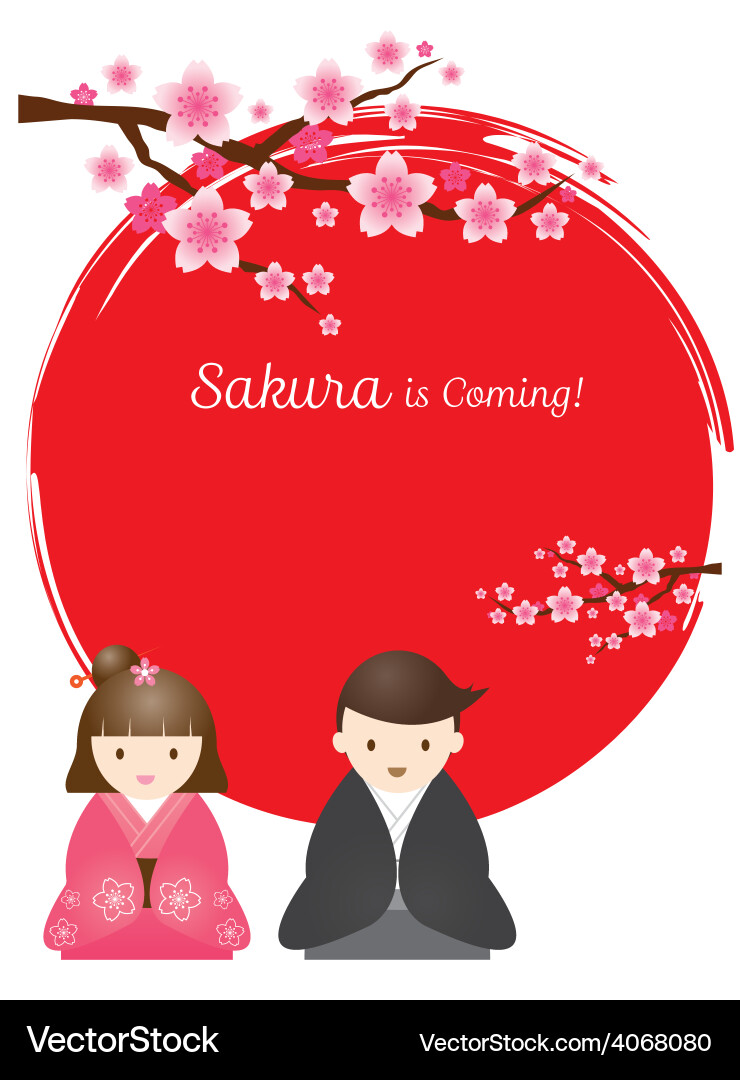 Cherry blossoms and japanese couple background Vector Image