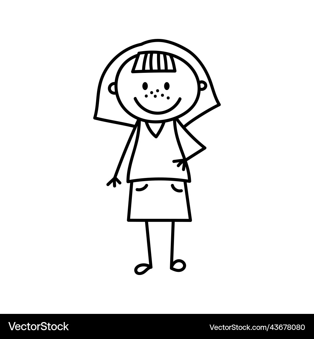 Cute stick smiling girl Royalty Free Vector Image
