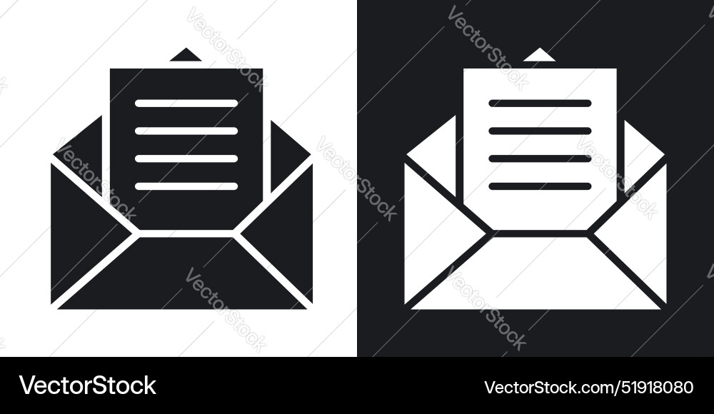 Envelope open icon set in solid black and white Vector Image