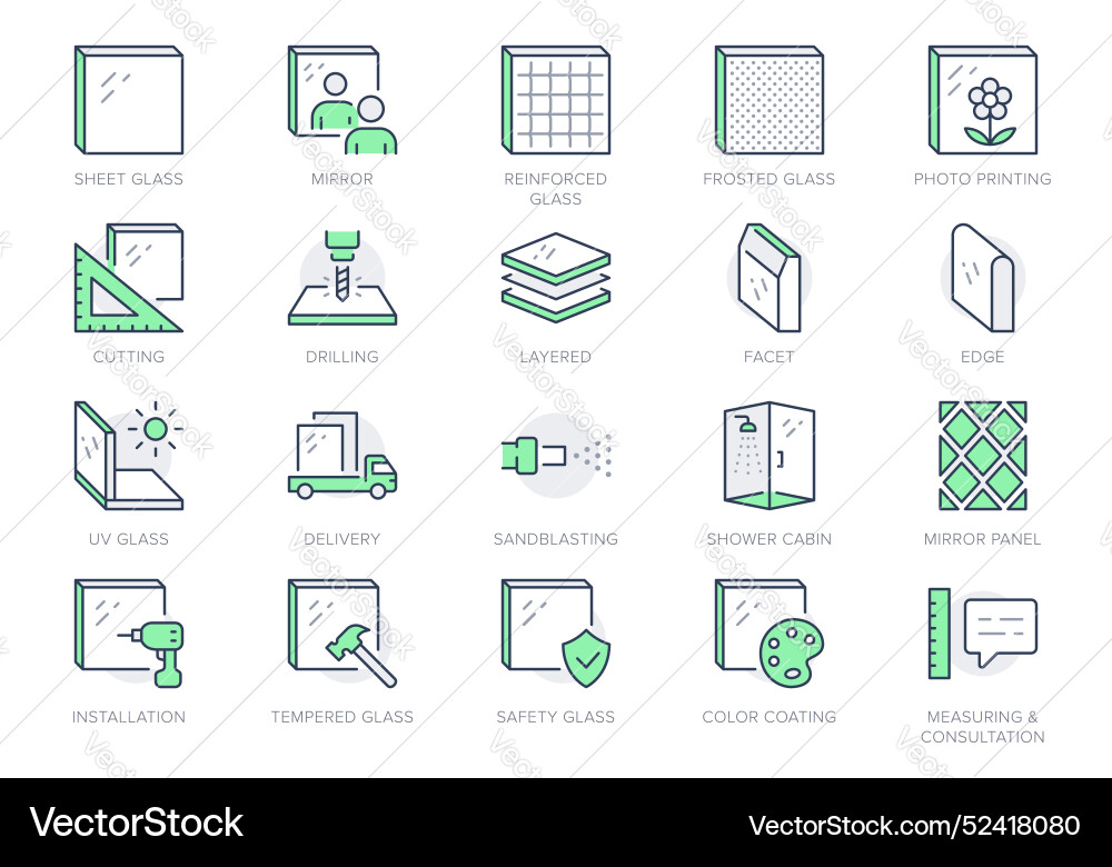 Glass types line icons Royalty Free Vector Image