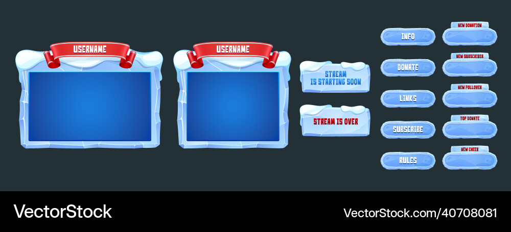 Game streaming overlay panels with ice texture Vector Image