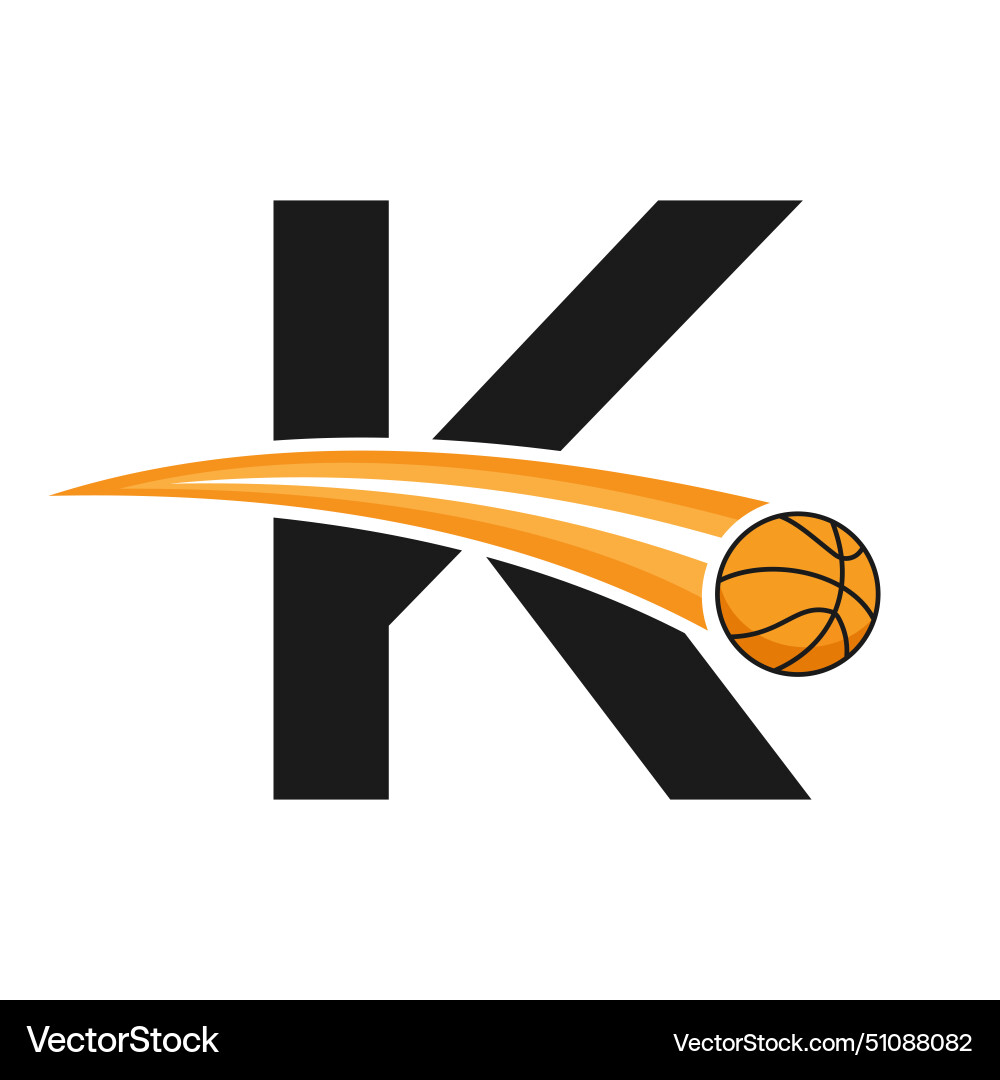 Basketball logo on letter k concept with moving Vector Image