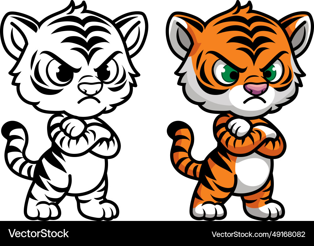 Cartoon little angry tiger cub drawing Royalty Free Vector