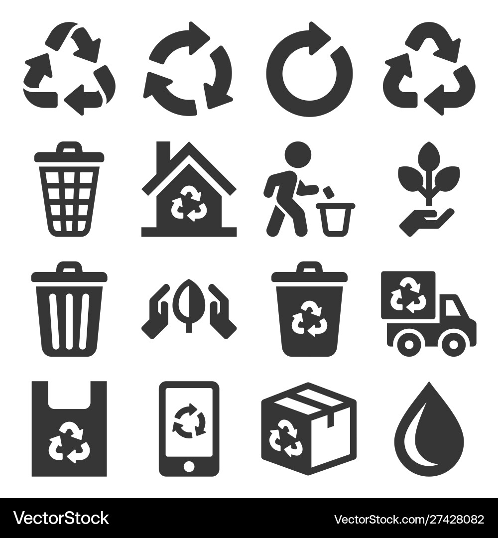 Garbage and recycling related icons set on white Vector Image