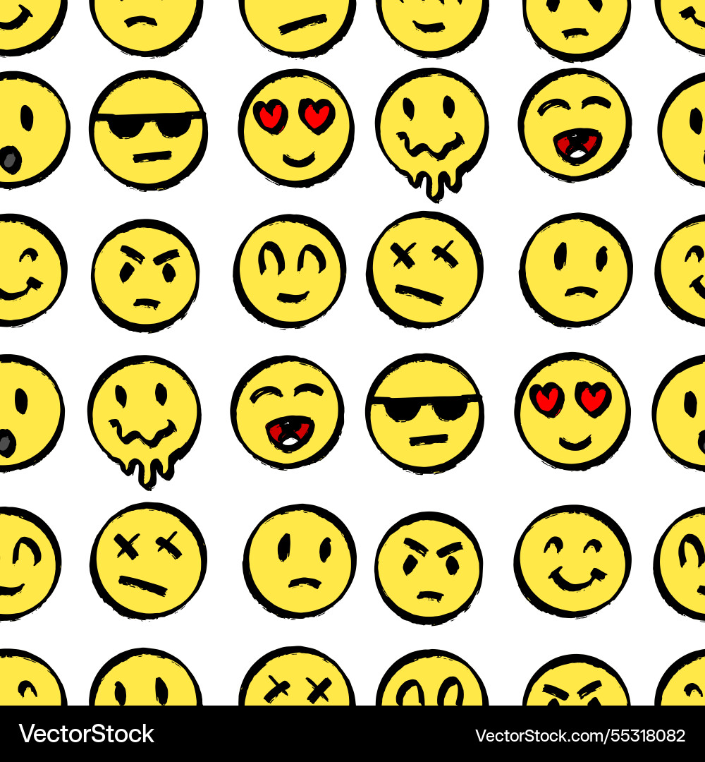 Smiley faces seamless pattern with emoji Vector Image