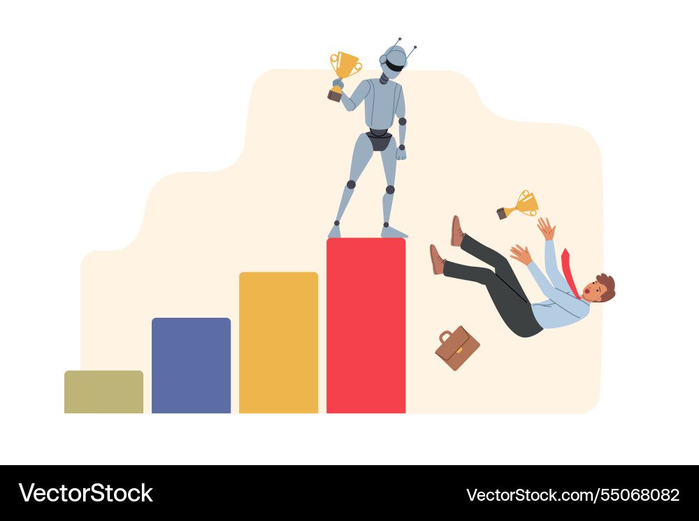 Staff layoffs caused by introduction robot show Vector Image