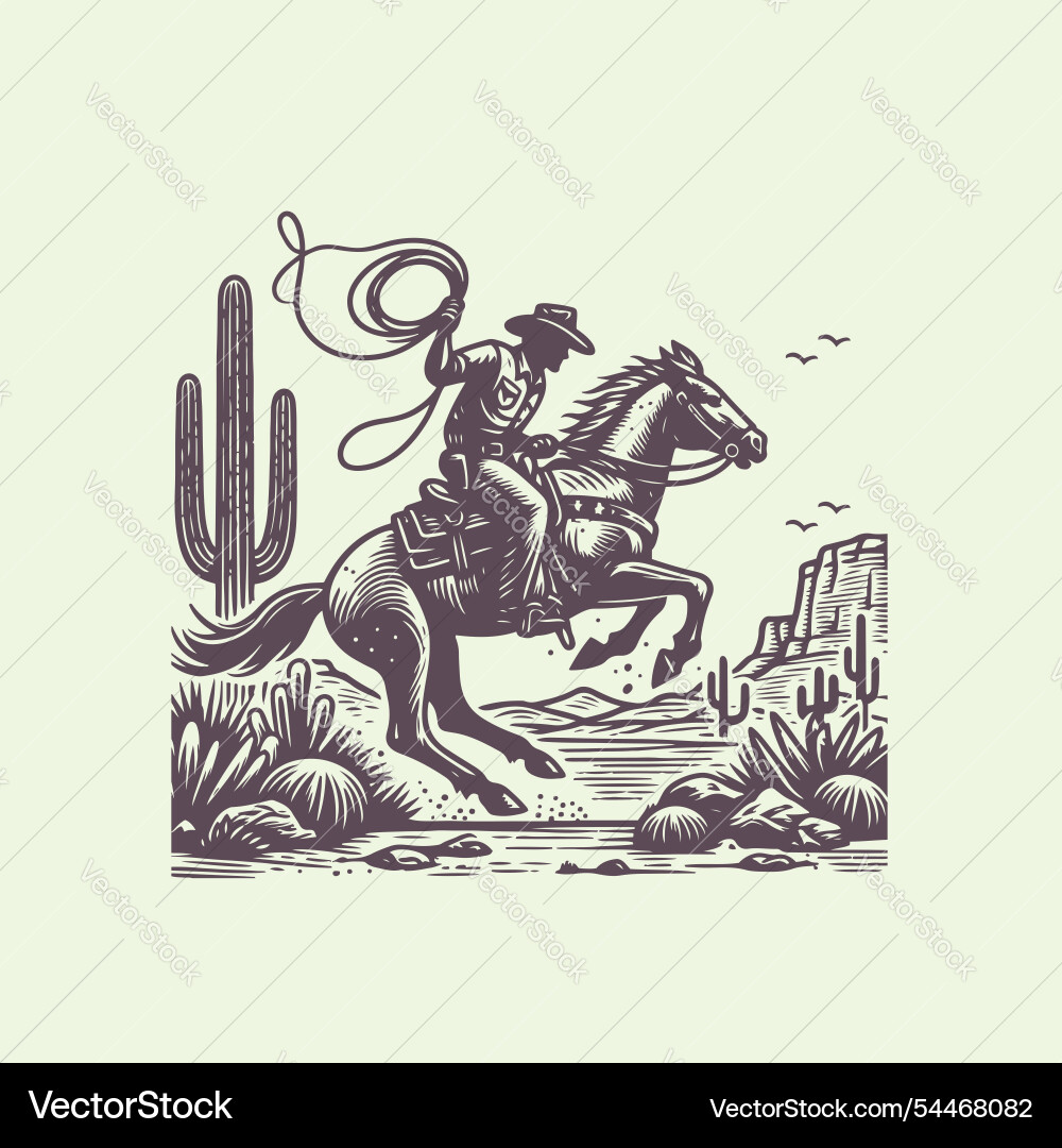 Western cowboy riding a galloping horse Royalty Free Vector