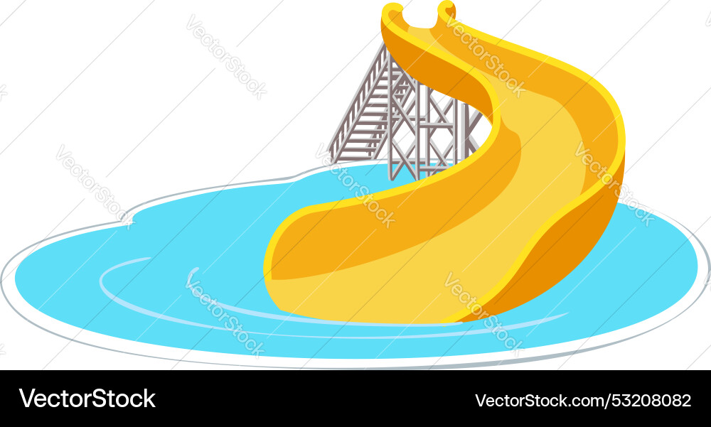 Yellow water slide emerging from swimming pool Vector Image