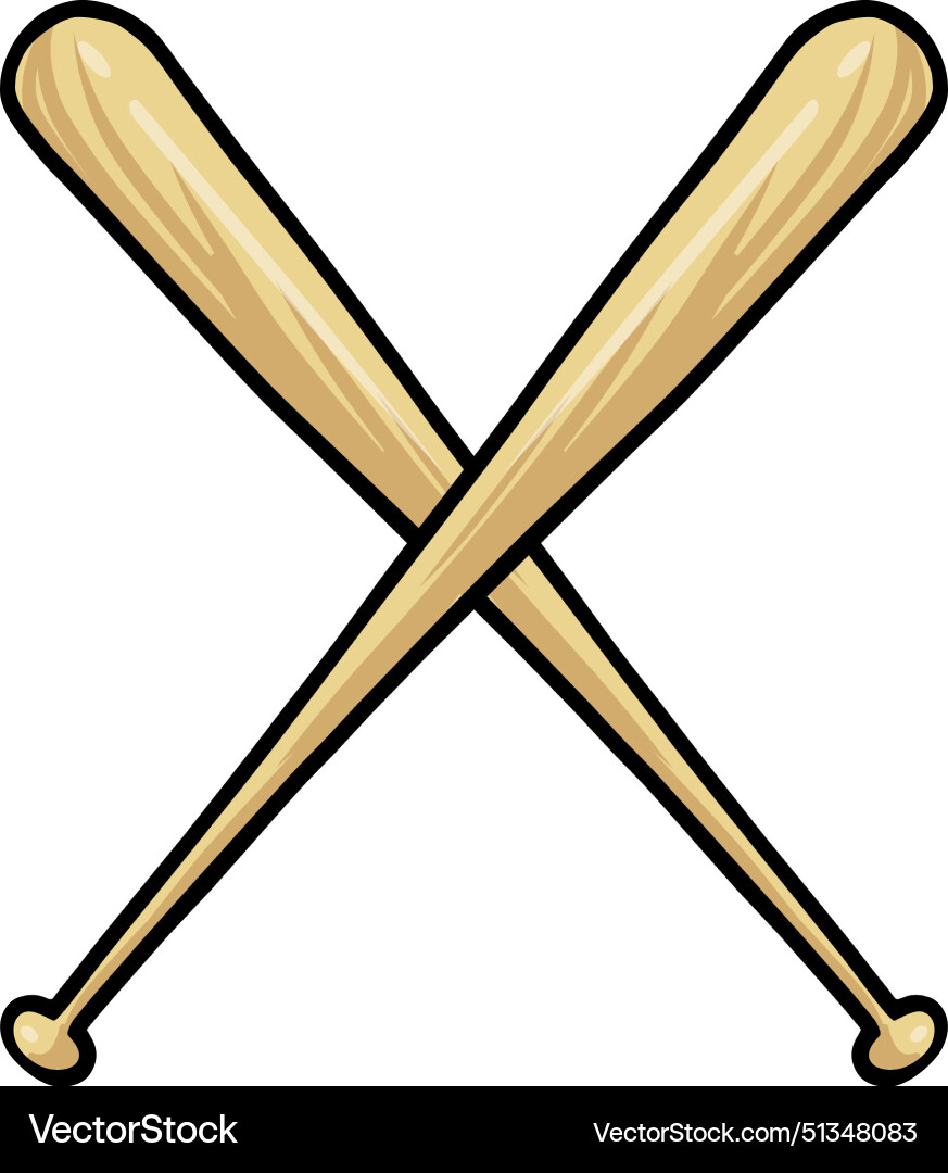 Baseball bat crossed wooden bats drawing Vector Image