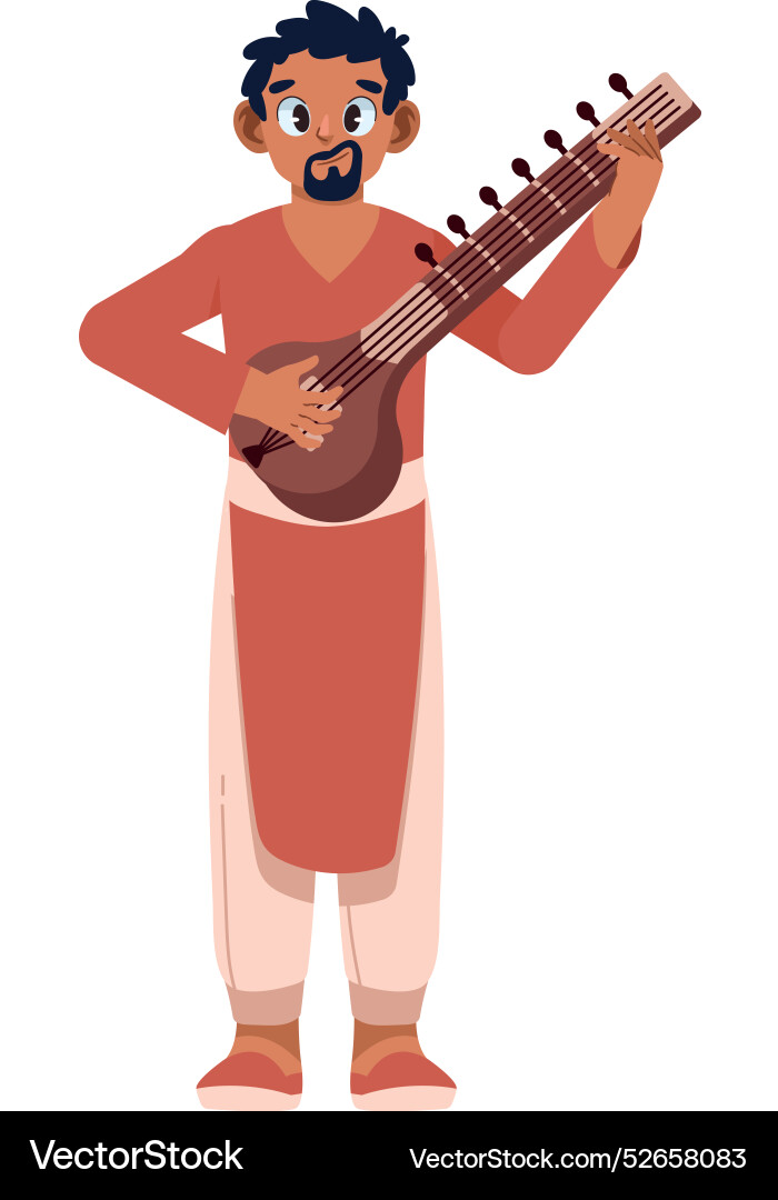 Cartoon indian man playing sitar Royalty Free Vector Image