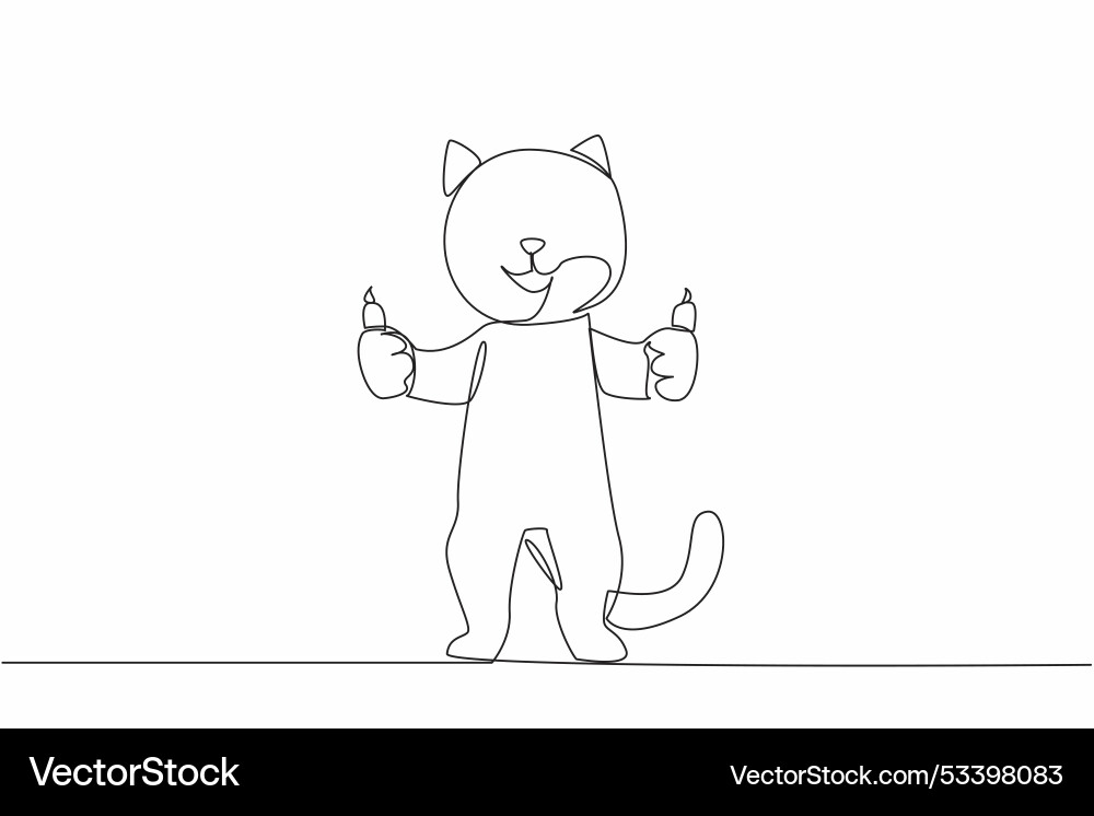 Continuous one line drawing the cat stands Vector Image