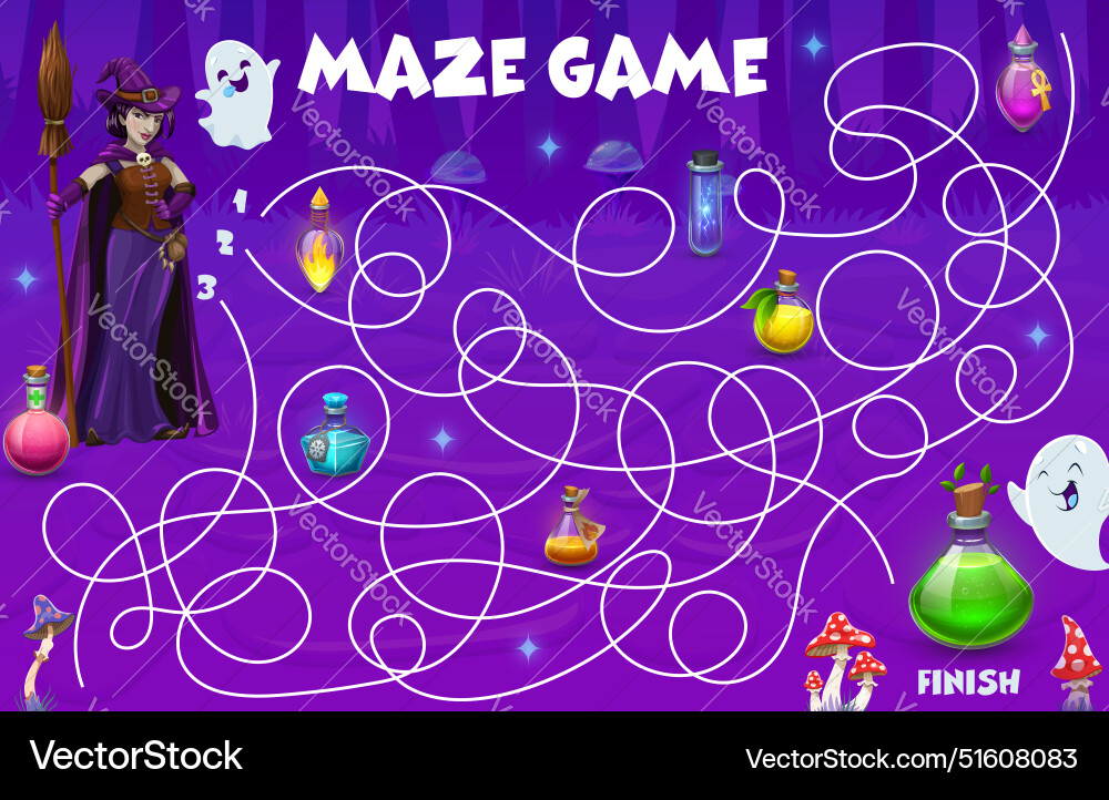 Halloween labyrinth game to help witch find potion