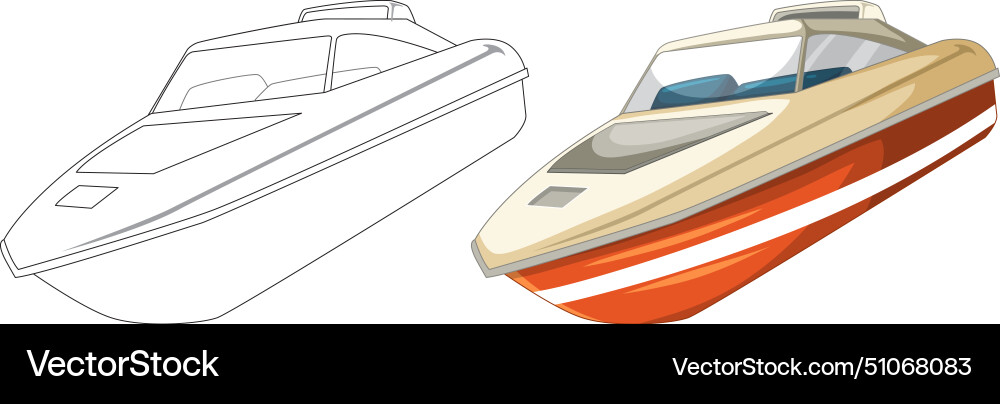Two speedboats one colored and one outlined Vector Image