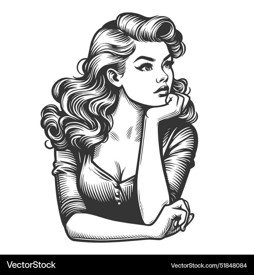 Contemplative woman portrait Royalty Free Vector Image