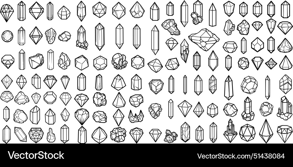 Crystals simple outline big bundle Royalty Free Vector Image