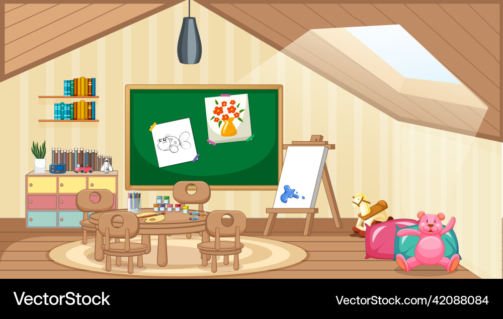 Scene of classroom with board and table Royalty Free Vector