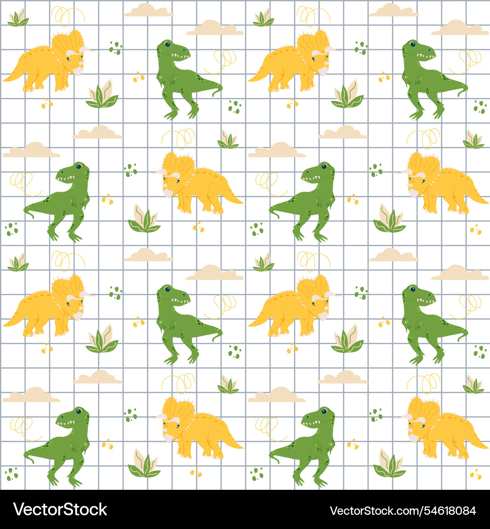 Seamless plaid pattern with dino dinosaur Vector Image