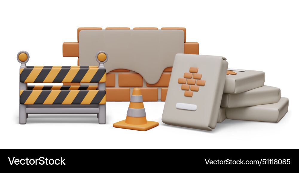 Brick plastered wall portable barrier signal Vector Image