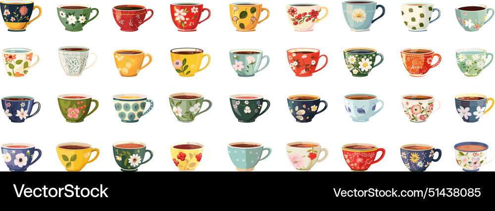 Cups cartoon style set porcelain ceramic Vector Image