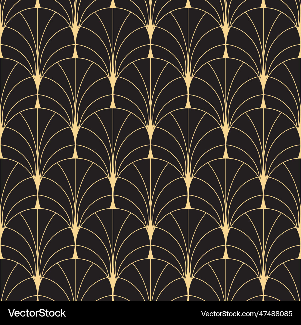 Gold art deco fans on black background Royalty Free Vector