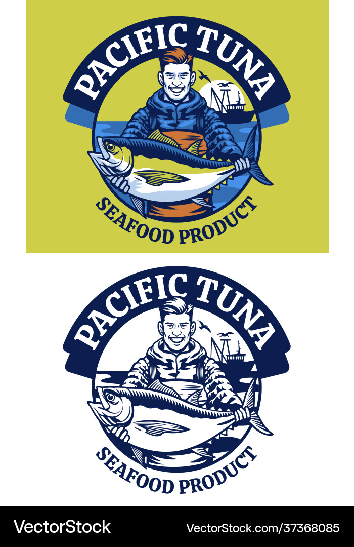 Man with big catch tuna fish Royalty Free Vector Image