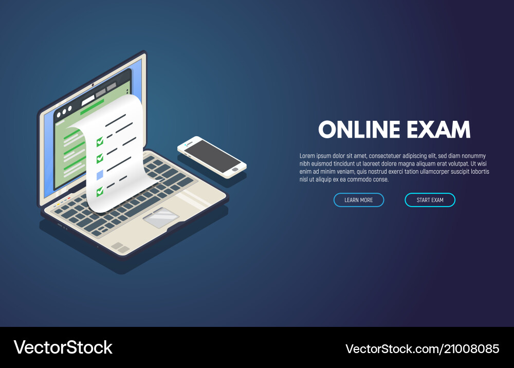 Online exam isometric banner Royalty Free Vector Image