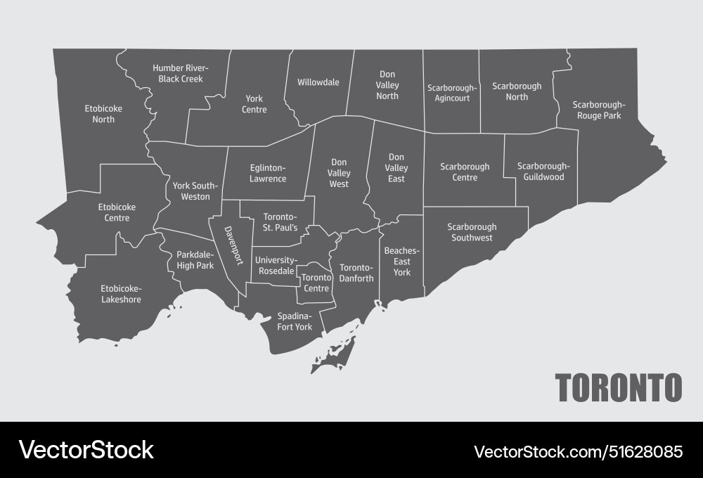 Toronto administrative map Royalty Free Vector Image