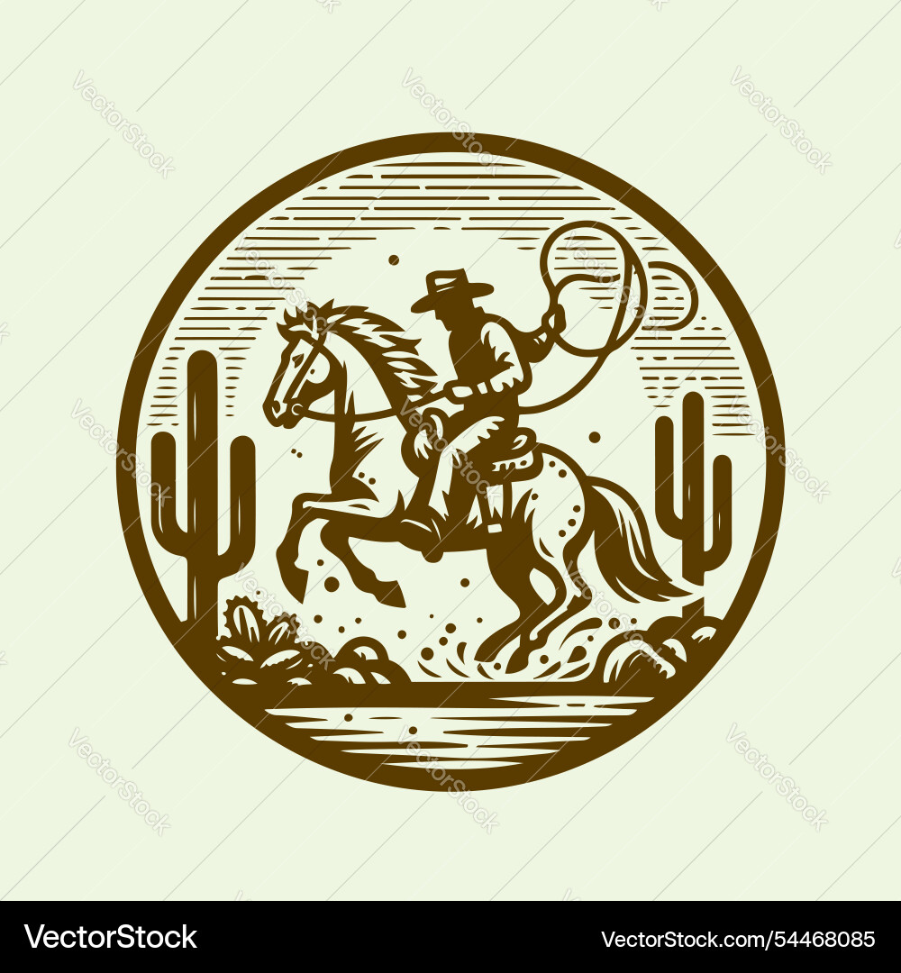 Western cowboy riding a galloping horse Royalty Free Vector